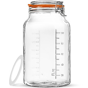 Folinstall Super Wide Mouth Glass Storage Jar with Airtight Lids, 1 Gallon Large Mason Jars with 2 Measurement Marks, Large Capacity for Pickle Jar, Overnight Oats