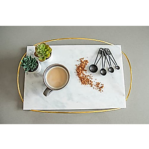 White Marble Tray - Ottoman Tray - Serving Tray with Handles - Decorative Tray - Breakfast Bed Tray - Coffee Table Tray
