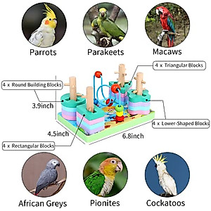 Bird Wooden Block Puzzle Toy Parrot Training Intelligence Toy Parakeet Perch Gym Playpen Stacking Rings Toy Mini Parrot Blocks Balls for Macaw Cockatile Cockatoos and Other Birds 