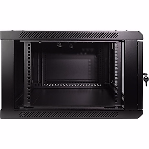 NavePoint 6U Server Rack Enclosure - 23.6” Deep, 6U Wall Mount Network Cabinet with Locking Glass Door for 19” IT Equipment, 6U Network Rack with 2 Fans, Removable Side Panels, Black