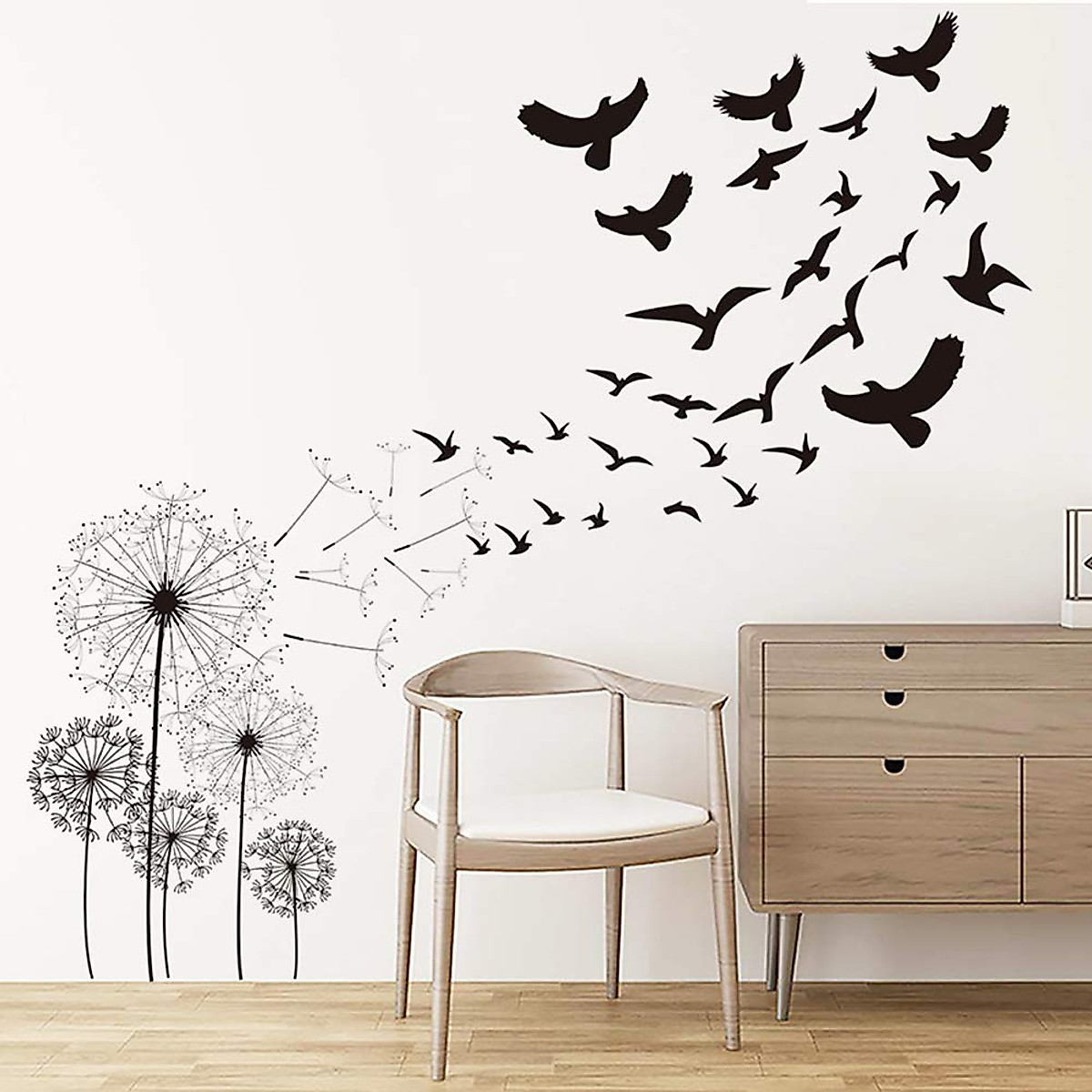 ELOOR Dandelion Birds Wall Decals Flying Flowers Wall Stickers Dandelion Wall Art Living Room Bedroom Decor for Living Room Kids Room(Black)