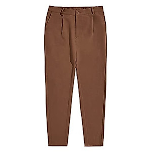 Mens Classic Fit Chinos Pants Flat Front Straight Leg Casual Pant Comfort Stretch Solid Trousers Brown