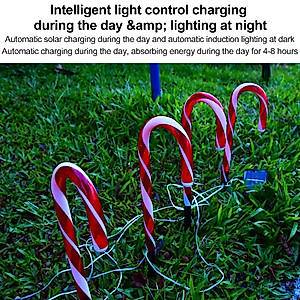 SEEROOTOYS Cane Lights 10 Piece Candy Canes Outdoor Decorations 14.5 Inch Festive Solar Crutches Lights Red LED Lights Pathway Markers Outdoor Garden Stake Lights Wedding Party Decor