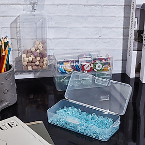 BENECREAT 4 Packs Rectangle Plastic Container Box, 7x3x1.8inch Clear Storage Organizer with Hinged Lid and Hanging Hole for Small Craft Accessories Office Supplies