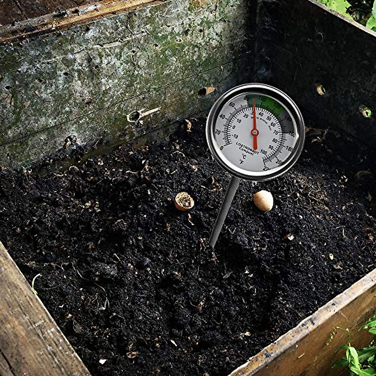 Long Stem Compost Soil Thermometer - Fast Response Stainless Steel 16 Inch - Fahrenheit and Celsius - Includes Protective Sheath and Composting Guide