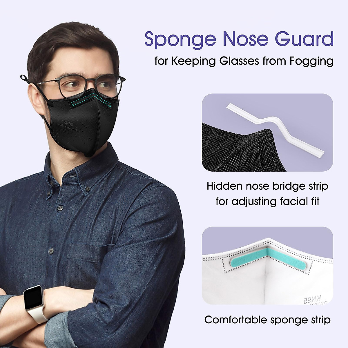 Semask KN95 Adjustable Masks 30 Pack, Individually Wrapped Disposable Respirator Masks with Adjustable Ear Loops (Black)