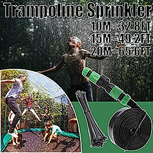 Juesi Misting Cooling System- Outdoor Patio Trampoline Sprinkler Hose Kit for Kids, Waterpark Watering Automatic Distribution System Attachment for Summer Water Fun Yard Garden (32.8FT)