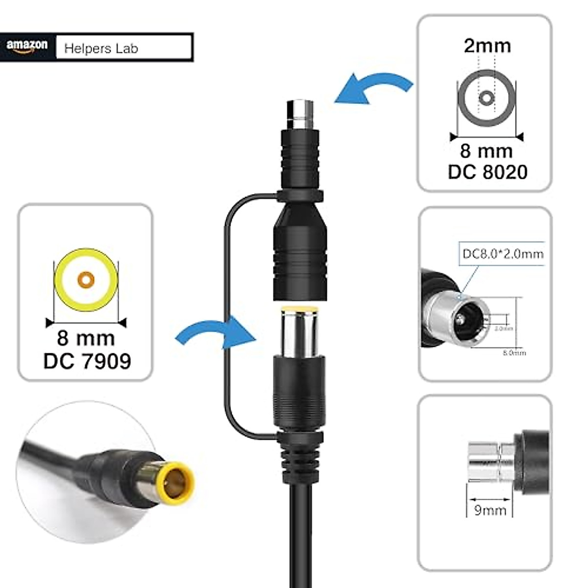 helpers lab 8mm DC7909 Connector to DC8020 Adapter for Solar Panel RV Portable Power Station Solar Generator Compatible with Jackery Explorer Series 3000 2000 1500 1000 Pro 2000 1000 700 Plus -1 PCS