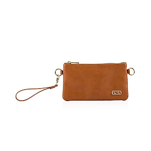 Itzy Ritzy Boss Pouch Wristlet, Crossbody Clutch & Belt Bag - Clutch Purse for Women - Includes Crossbody Strap & Wristlet Strap - Features 6 Card Slots & 2 Zippered Pockets (Cognac)