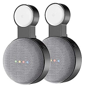 CUHIOY Google Nest Mini Wall Mount Holder (2nd Gen), Google Nest Mini Speaker Stand with Cord Management, Outlet Wall Mount Accessories for Nest Mini Speaker (Black, 2 Pack)