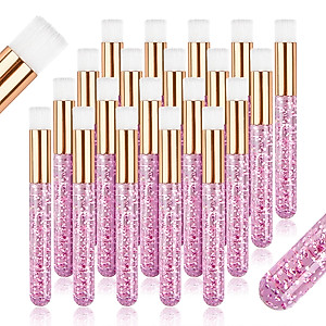 TUZAZO 20 Pieces Pink Lash Shampoo Brushes - Glitter Crystal Eyelash Extension Cleanser Brushes - Nose Pore Deep Cleaning Brush for Blackhead Removing Facial Cleansing (Pink)