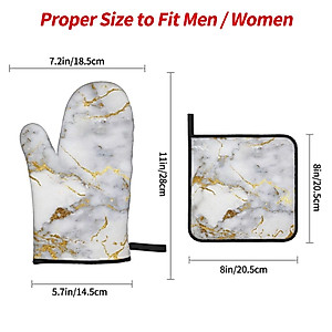 Gold Marble Oven Mitts and Pot Holders Set Heat Resistant Oven Gloves Flexible for Kitchen Cooking Baking Grilling Microwave