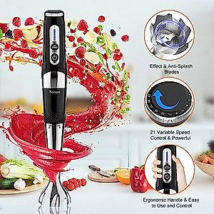 Cordless Immersion Blender: 4-in-1 Cordless Hand Blender Rechargeable, 21-Speed & 3-Angle Adjustable with 304 Stainless Steel Blades, Chopper, Beaker, Whisk and Beater for Milkshakes | Smoothies | Soup| Puree | Baby Food (Black)
