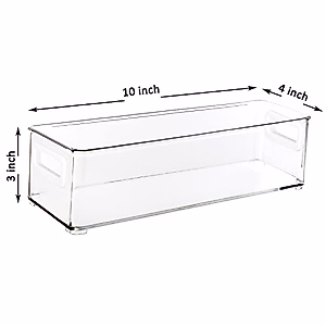 Youngever 4 Pack Stackable Plastic Storage Organizer Container Bins, Stackable Storage Bins with Handler for Refrigerator, Pantry (10" x 4" x 3")