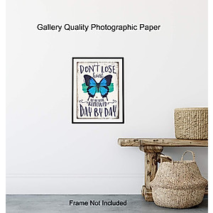 Inspirational Butterfly Picture - Christian Bible Verse Wall Art - Religious Scripture Wall Decor - Blue Rustic Boho Gift for Women - Motivational Home or Apartment Decoration for Bedroom, Living Room