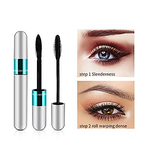 2 Pack 2 in 1 for Mascara 5x Longer Washable, 2 in 1 4D Silk Fiber Lash Mascara, No Clumping, Long-lasting Black Mascara
