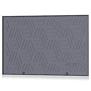BONSSO Under Sink Mat Kitchen & Bathroom Cabinet Liner, 34" x 22" Silicone Waterproof Under Sink Drip Tray, Hold up to 2.75 Gallons Liquid, Cool Grey