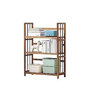 IOTXY Adjustable Bamboo Open Bookshelf - Medium 3-Tier Free Standing Storage Rack, Multifunctional Display Stand for Bookcase, Home and Office, Light Brown