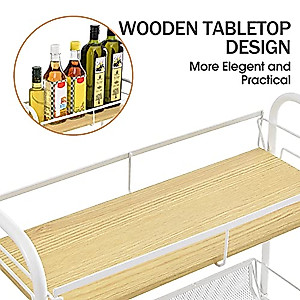 KINGRACK 4-Tier Slim Rolling Storage Cart with Wooden Tabletop,Skinny Mobile Kitchen Pantry Cart Metal with Wheels, Slide Out Utility Narrow Rolling Cart Easy Assemble for Tight Spaces, White
