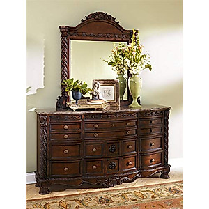 Signature Design by Ashley North Shore Ornate 9 Drawer Dresser with Marble Inlay Top, Dark Brown