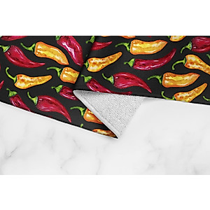 Chili Pepper Print Hand Towel - Kitchen Towel - Bathroom Hand Towel - Cotton Terry Cloth - 15"x25"