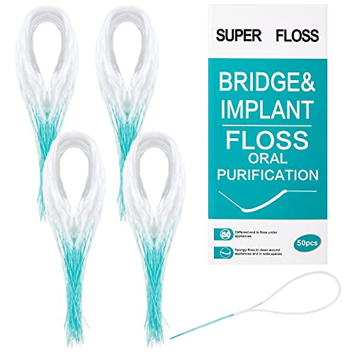 200 Pcs Floss Threaders for Bridges, 4 Packs Dental Floss for Braces, Bridges and Implants, Periodontal Disease Teeth Flossing