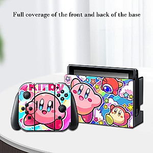 PERFECTSIGHT Compatible with Nintendo Switch OLED Skin Sticker Kawaii Cartoon Vinyl Decal Pretty Pattern Protective Film for NS Console & Joy-Con Controller & Dock (7-Kirbi)