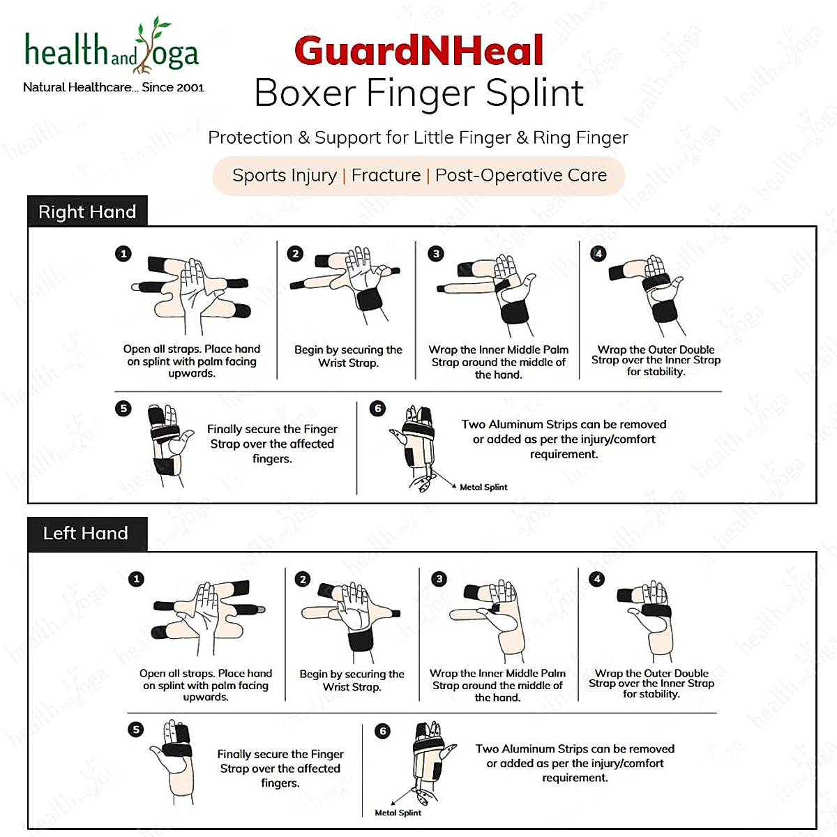 HealthAndYoga™ GuardNHeal Ulnar Gutter Boxer Splint – Must Use for Pinky Finger Splint, Boxer’s Fracture, Ulnar Gutter Wrist Brace, Metacarpal finger splint, Dupuytren's contracture - for Left or Right Hand (Large)