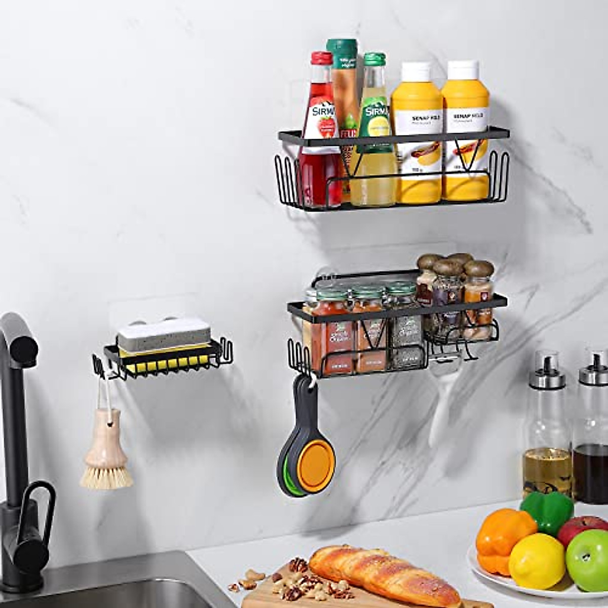 KEGII 3 Pack Adhesive Shower Caddy Shelf Organizer with Soap Holder, Black Shower Wall Rack Storage Shampoo Holder Bathroom Organizer No Drilling for Kitchen, RV, Apartment Essentials