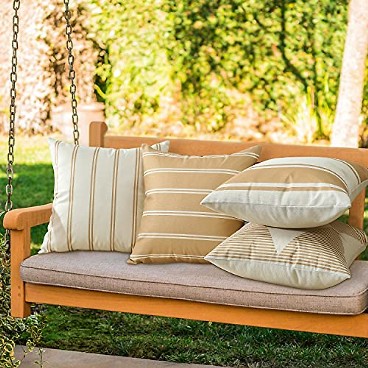 OTOSTAR Pack of 4 Waterproof Throw Pillow Covers 18x18 Inch Geometry Outdoor Decorative Pillow Case Garden Pillow Covers Square Cushion Case Pillows Shell for Patio Furniture Couch Tent (Light Coffee)