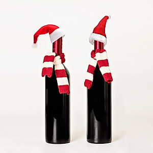 GSD 32pcs Santa Tableware Holders Wine Bottle Cover Silverware Cutlery Decor for Christmas Dinner Table Decorations, (Red & White)