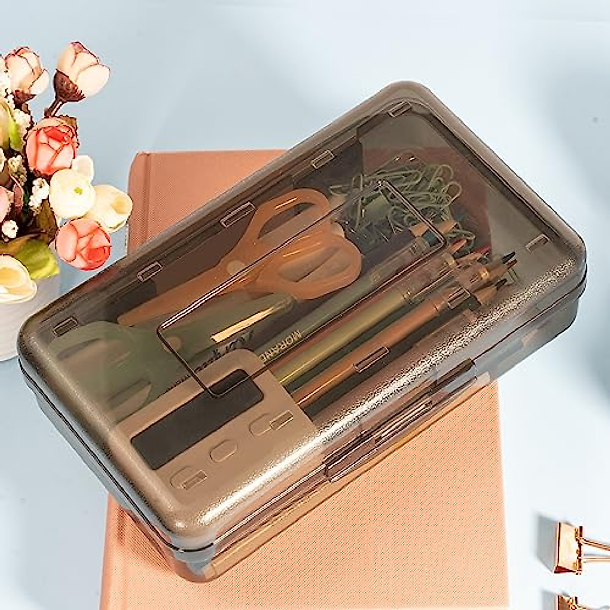 DANRONG Pencil Box, Large Capacity Pencil Case, Plastic Pencil Boxs for Kids Girls Boys Adults, Hard Crayon Box Storage with Snap-Tight Lid for School Office Supplies