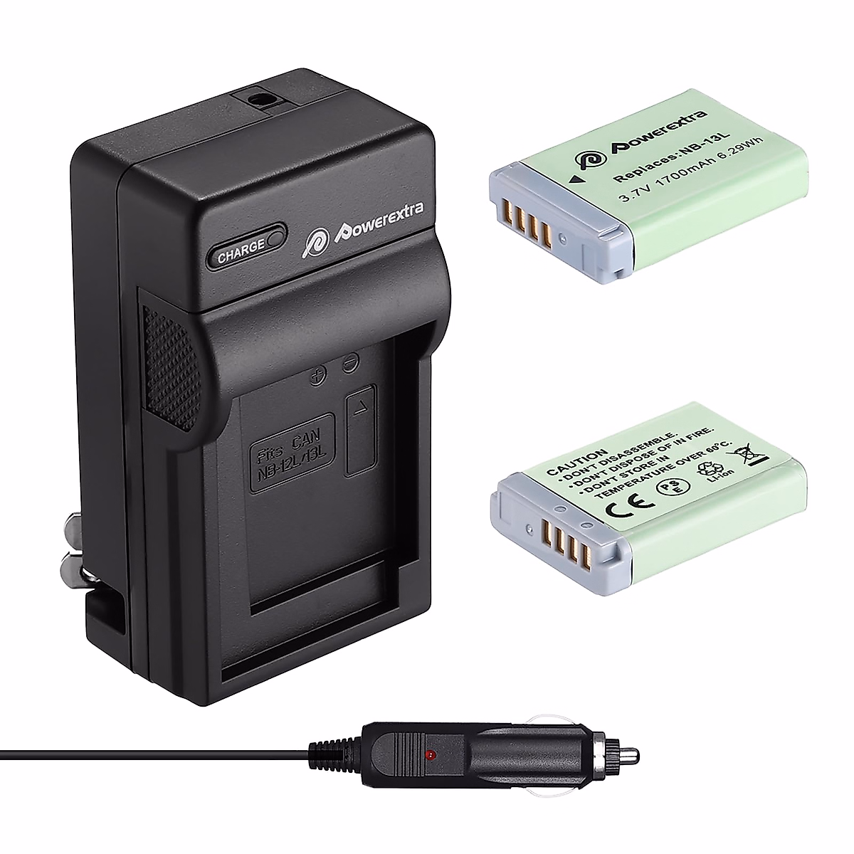 Powerextra 2 Pack NB-13L Battery and Travel Charger Compatible with Canon PowerShot G5 X G7 X G7 X Mark II G9 X G9 X Mark II SX620 HS SX720 HS SX730 HS Digital Camera