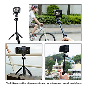 Extendable Camera Mini Tripod, 3 Sections 360°Pan and 90°Tilt Selfie Stick Tripod for Canon G7X Mark III Sony ZV-1 RX100 VII Action Camera Gopro Hero 9/8/7/6 Black DJI Osmo Action