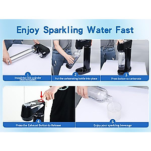 spoonlemon Sparkling Water Maker,Soda Streaming Machine for Home Use, Carbonated Water Machine with BPA Free 1L PET Bottle, Compatible with Any Screw-in 60L CO2 Exchange Carbonator, Black