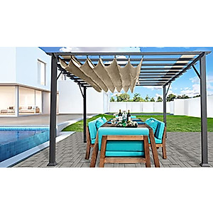 Paragon Outdoor 11' x 16' Palermo Soft Top Pergola, Gray Powder-Coated Aluminum Frame Finish with Sand Canopy, Convertible Top, Reinforced and Rust-Resistant, Perfect for Every Season