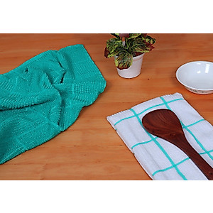 AMOUR INFINI Kitchen Towels Pack of 4 Absorbent, Quick Drying Premium Terry Cotton Dish Towel with Hanging Loop 16x28 Inch Hand & Tea Towels (Teal)