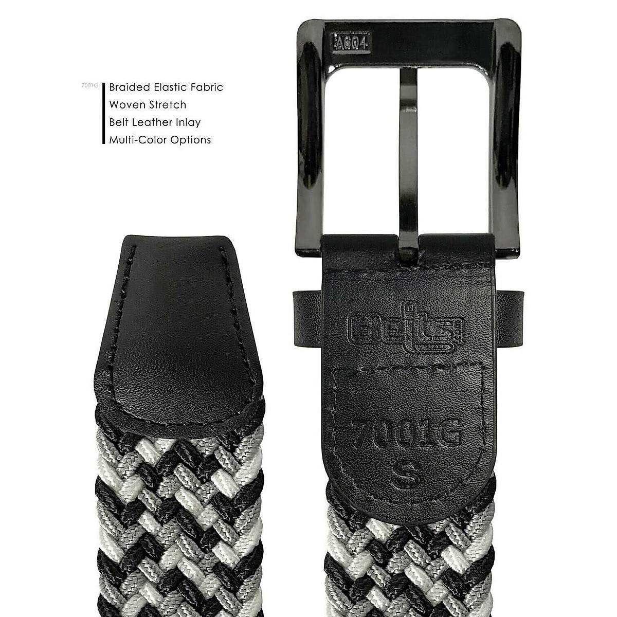 Braided Elastic Stretch Belt Casual Weave Canvas Fabric Woven Belt 1-3/8" Wide, 2 Count (Black/Blue/Navy- Black/Gray/White, L)