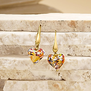 Ross-Simons Italian Murano Glass Heart Drop Earrings in 18kt Gold Over Sterling