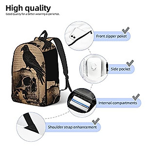 FYCFSLMY Edgar Allan Poe The Raven Skull Backpack with Adjustable Straps, Suitable for Travel Picnics Activities