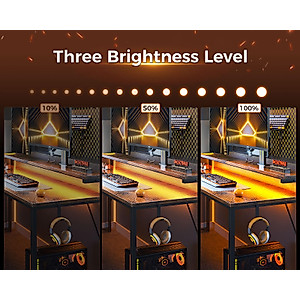 AODK Computer Desk, 48 Inch Gaming Desk with LED Lights and Power Outlet, Office Desk with Adjustable Monitor Shelf (3 Heights), Computer Table Work Desk for Home/Bedroom, Rustic Brown