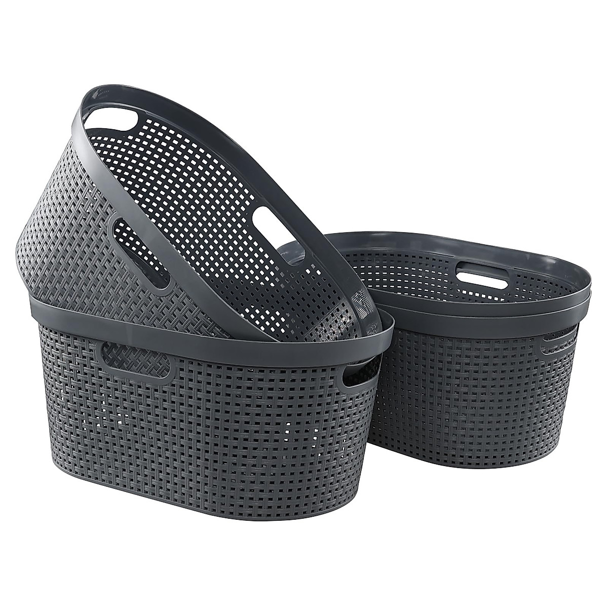 Saedy 4 Packs Plastic Laundry Clothes Baskets, 40L, Large Laundry Hamper with Cutout Handle