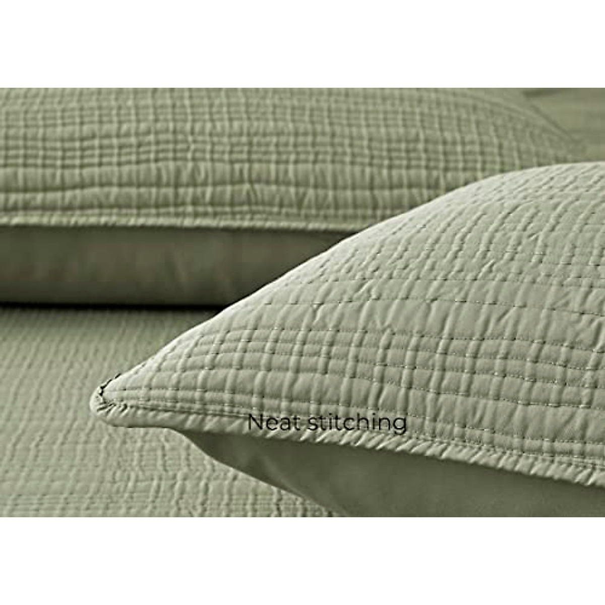 MOONLINE Quilt Set Full/Queen Size Olive Green 3 Piece,Lightweight Soft Microfibre Modern Stripe Pattern Reversible Quilted Bedspread&Coverlet Set for All Season (Includes 1 Quilt and 2 Pillow Shams)