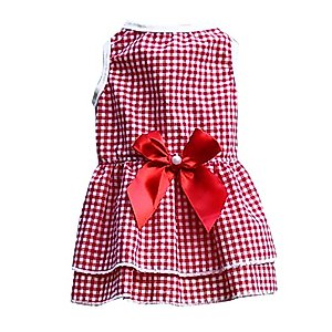 HonpraD Extra Small Dog Clothes Yorkie Dress Supplies Stripes Skirt Cat Summer Wedding Pet Plaid Dog Bow Dress Spring Knot Pet Clothes