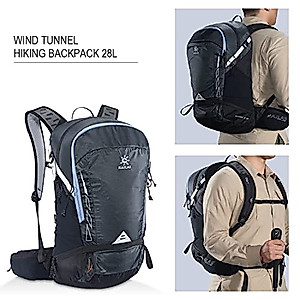 KAILAS 28L Hiking Backpack Men Women，Large Backpack with Rain Cover Camping Backpack，Waterproof Backpack for Men Women Black