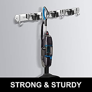 IMILLET Broom and Mop Holder Wall Mounted, Stainless Steel Broom Holder Mop Holder Self Adhesive Heavy Duty Hooks Storage Organizer for Home Laundry Room Garden Garage（3 Racks with 4 Hooks）