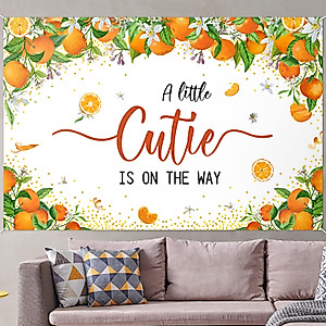 A Little Cutie is on the Way Backdrop Banner Decor White - Orange Baby Shower Party Theme Decorations for Newborn Baby Birthday Supplies, 3.9 x 5.9 ft