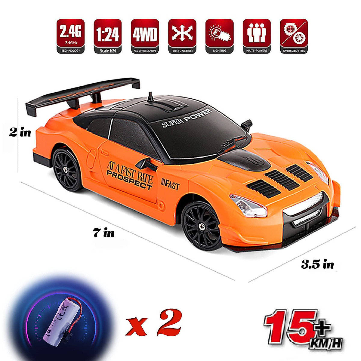 YUAN PLAN RC Drift Car, 1:24 Remote Control High Speed Race Drifting Cars, 2.4GHz 4WD Electric Sport Racing Hobby Toy Car with Two Batteries Headlight for Boys and Girls Teens and Adults Gift (Red)