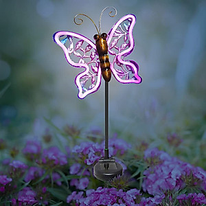 Crosslight Neon Butterfly LED Waterproof Outdoor Garden Stake Light - Decorative Electronic Light Garden Decor for Yard, Lawn, Patio, Deck, Pathway, Pond, Backyard