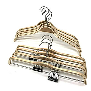 Koobay Hanger Coat Pants Hangers, 30Pack 14" Zara Style Trousers Wooden Clothes Display with Adjustable Clips